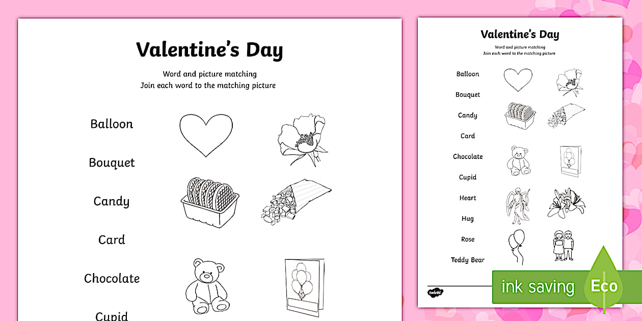 Valentine's Day Word and Picture Matching Worksheet / Worksheet