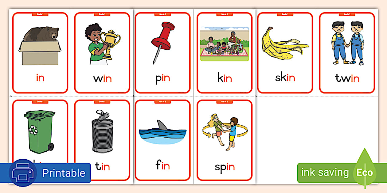 Grade 1 Phonics: -in Flashcards