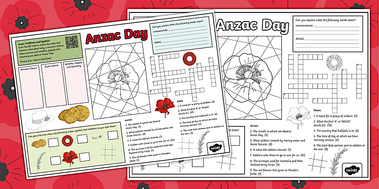 Anzac Day Activity Mat Years 3-4 (teacher made) - Twinkl