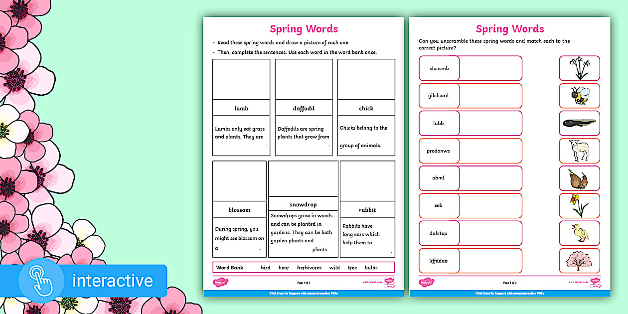 KS1 Spring Words Activity Sheet - Twinkl