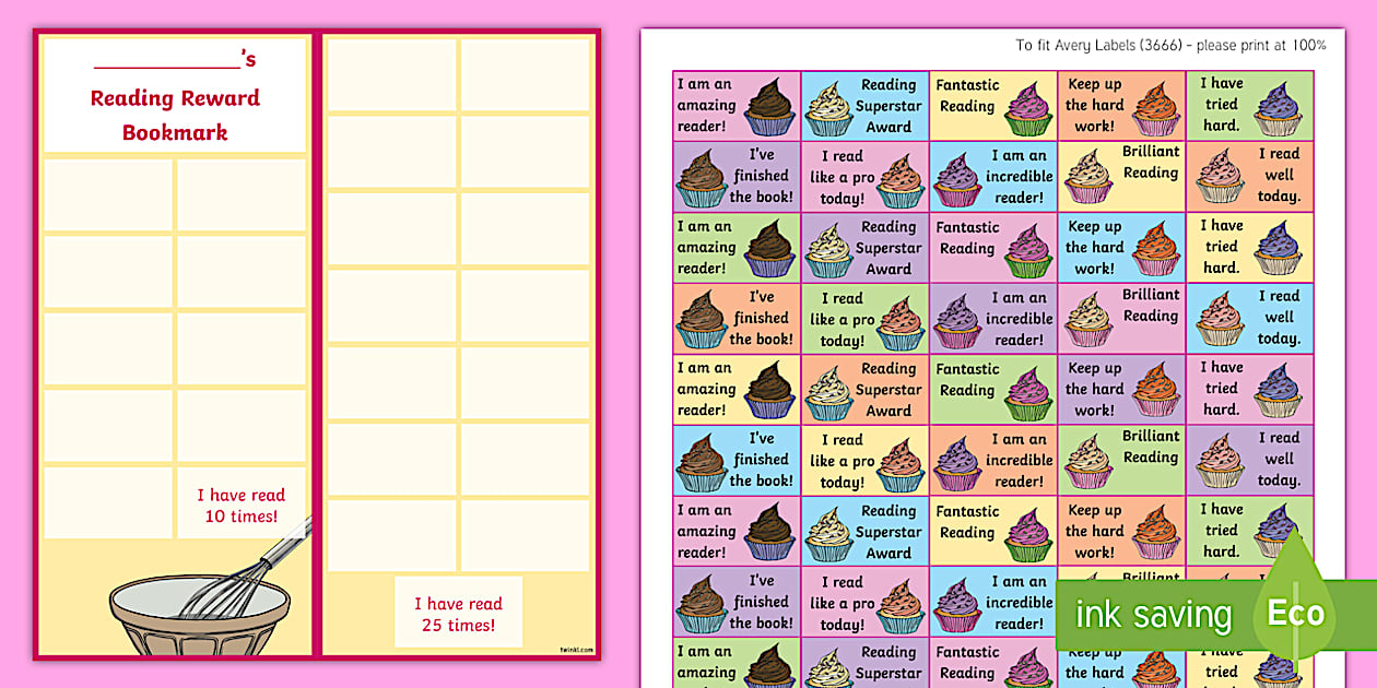 KS2 Cupcake Themed Reading Sticker Reward Bookmarks - Twinkl