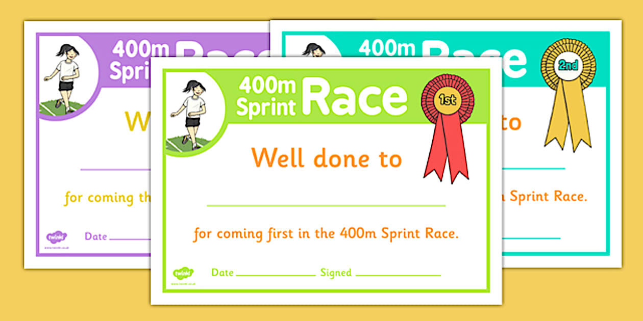 Editable Sports Day 400m Sprint Certificates (teacher made)