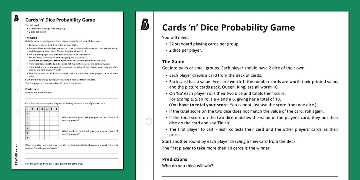 👉 Cards 'n' Dice Probability Game (teacher made) - Twinkl