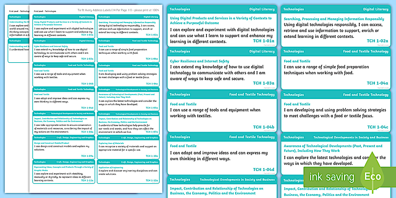CfE First Level Technologies Experiences and Outcomes Stickers