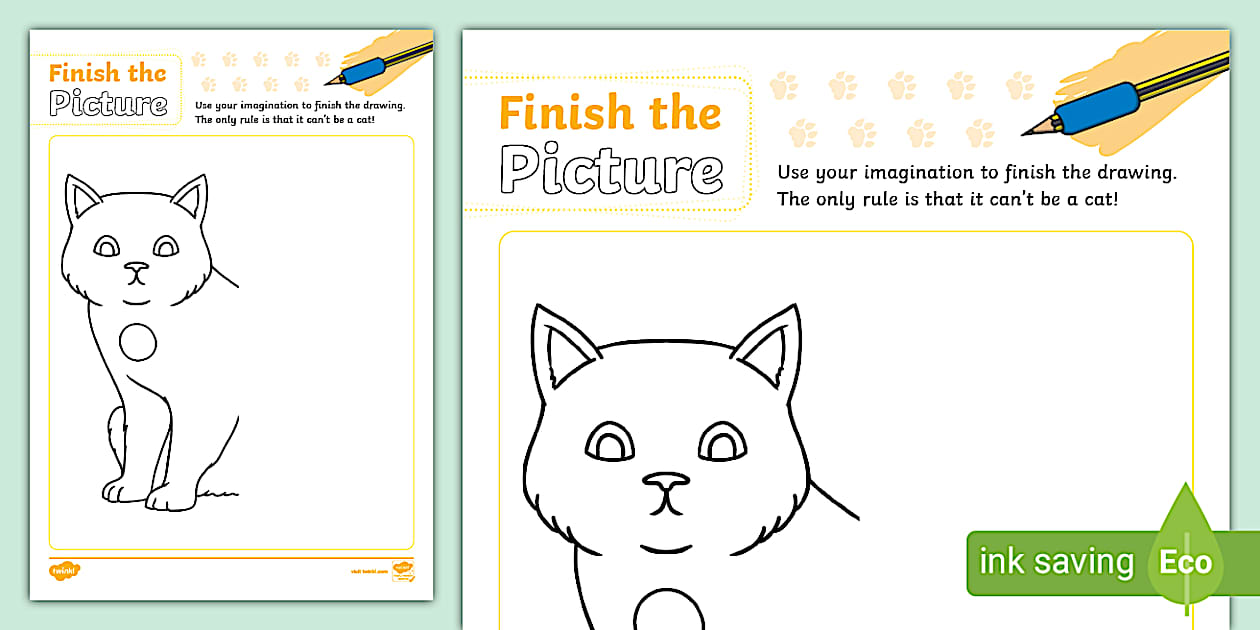 Finish the Cat Picture Worksheet (teacher made) - Twinkl