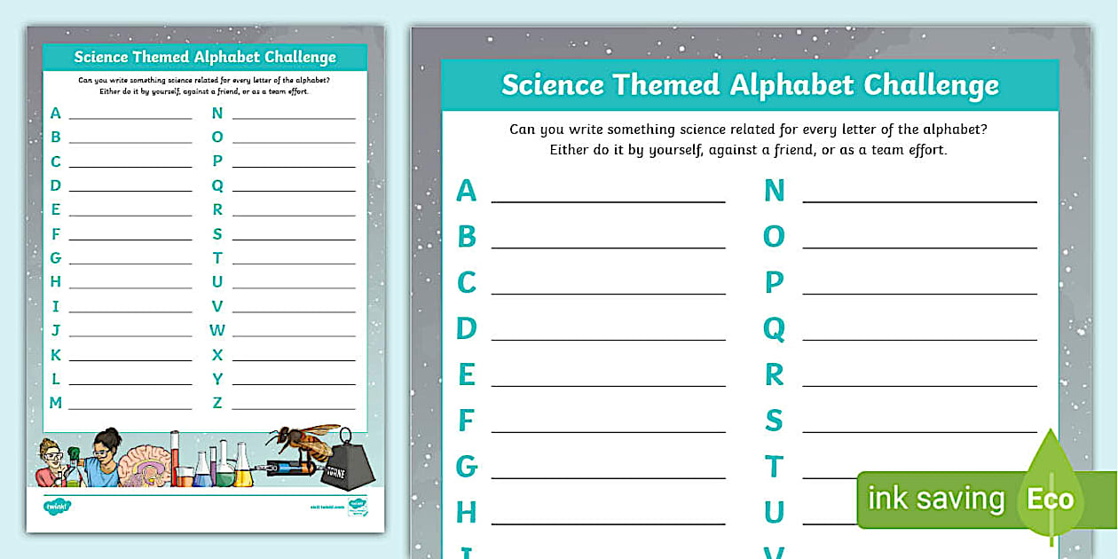 Science Themed Alphabet Challenge Worksheet (teacher made)