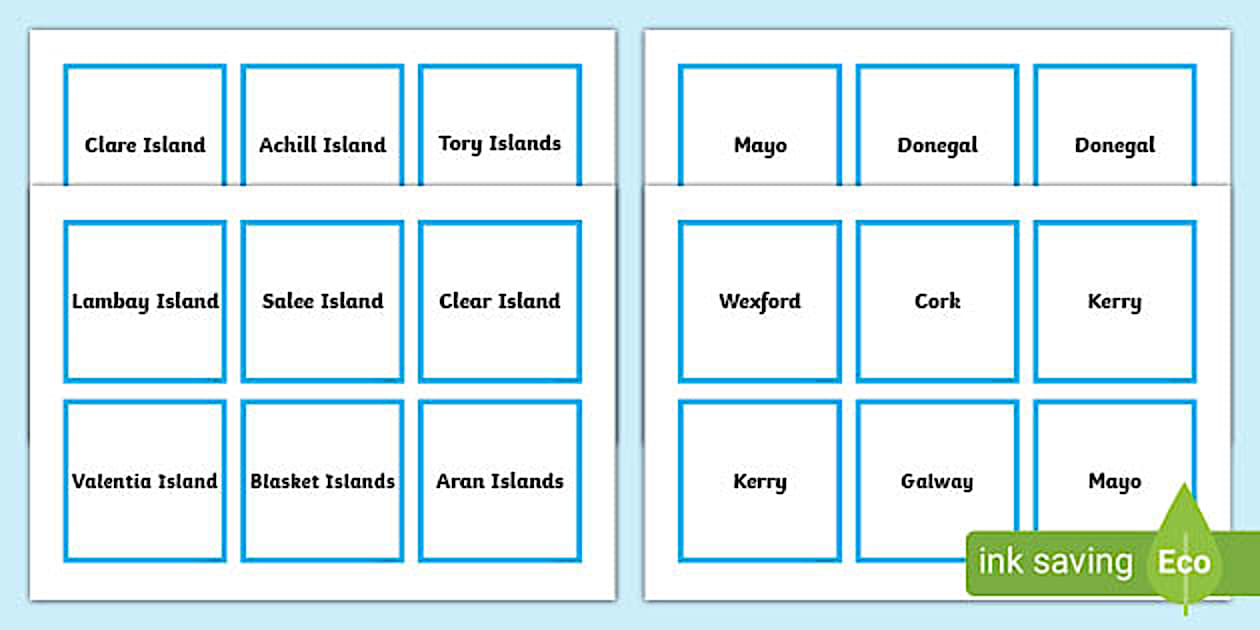 Islands of Ireland Matching Cards-Irish (teacher made)