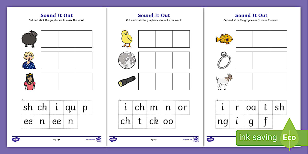 Phonics Phase 3 Cut and Stick Segmenting Activity - Twinkl
