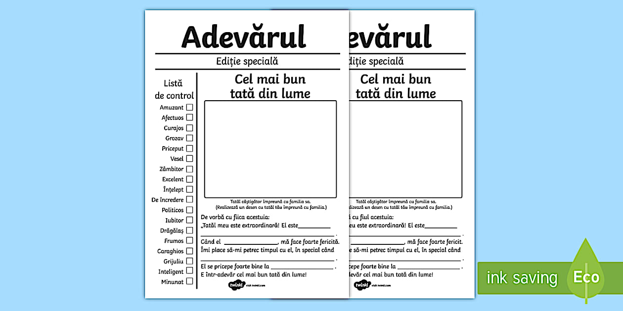 Ziua Tatălui Pagină de ziar (teacher made) - Twinkl