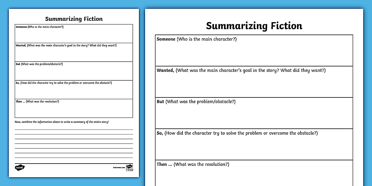 Summarizing Fiction Activity for 6th-8th Grade - Twinkl