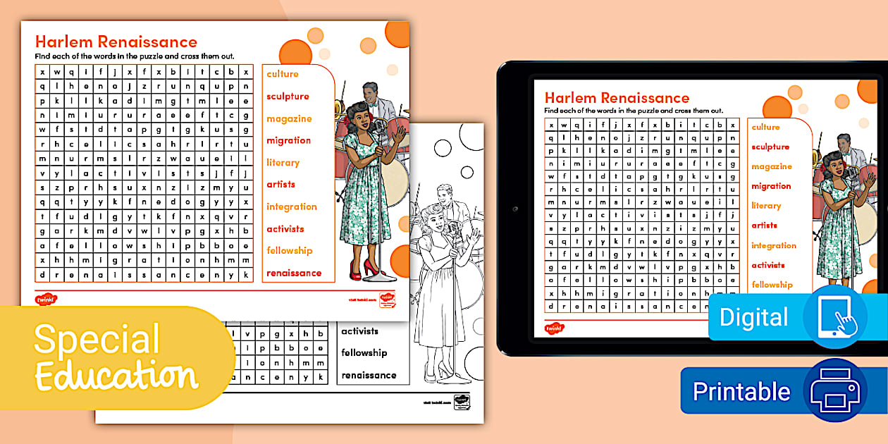 Harlem Renaissance Word Search for Older Learners - Twinkl