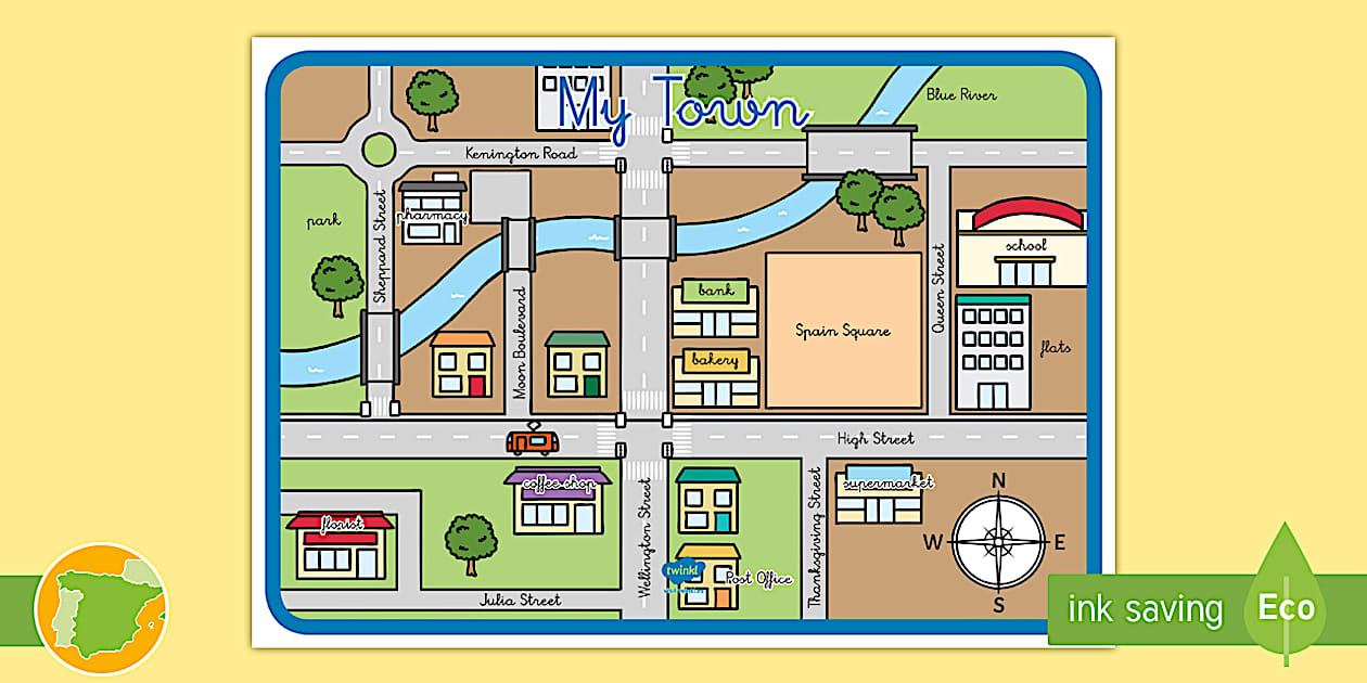 Mapa: Mi ciudad en inglés - Twinkl