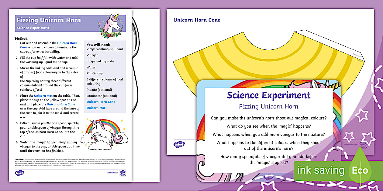 Fizzing Unicorn Horn Science Experiment (teacher made)