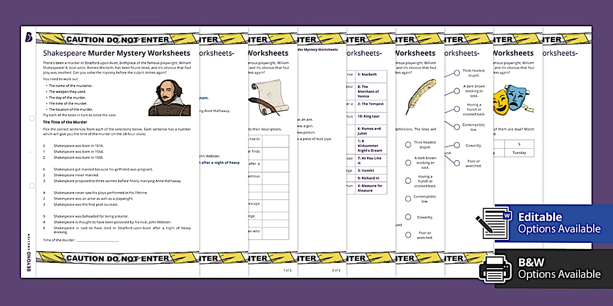 Shakespeare Murder Mystery Worksheets | KS3 Shakespeare