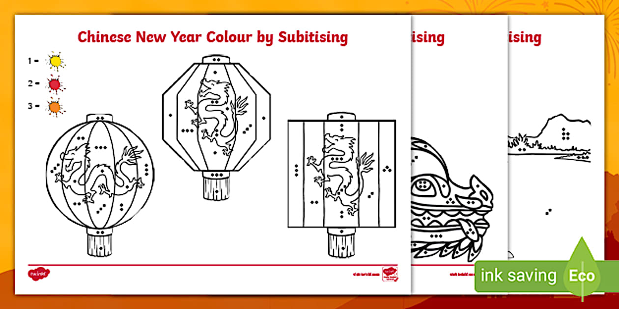 👉 Chinese New Year Colour by Subitising Activity - Twinkl