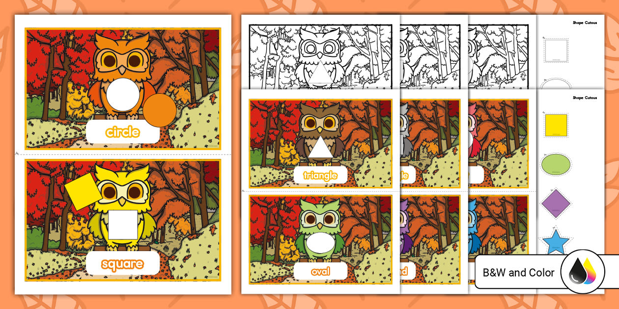 Early Childhood Fall Owls Busy Bag Shape Matching Worksheet