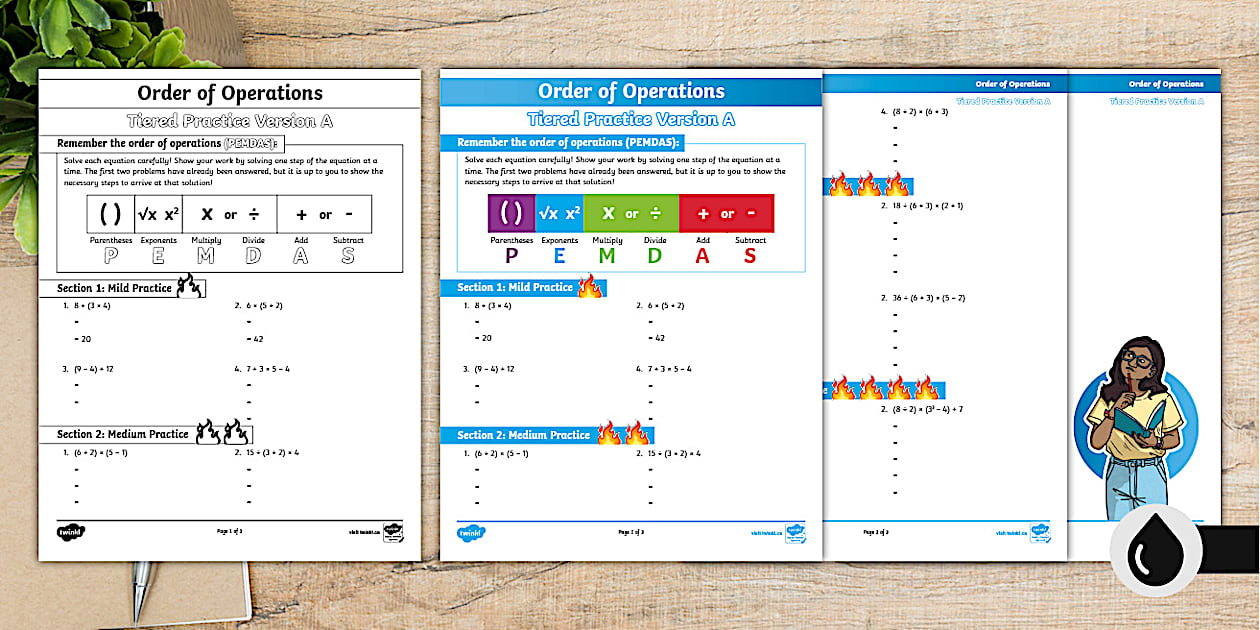 Order of Operations Tiered Practice (Version A) - Activity Sheet
