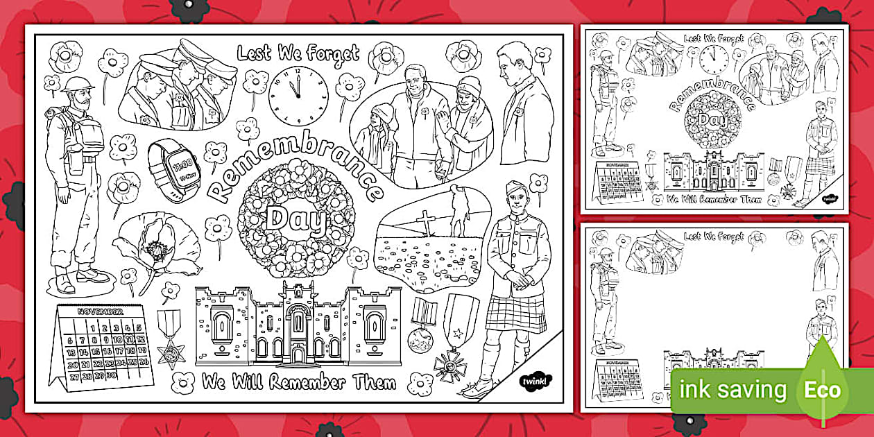 Remembrance Day Doodle Colouring Pages (teacher made)