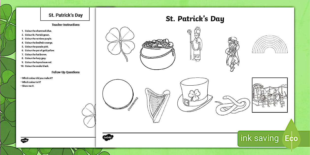 St. Patrick's Day Follow the Instructions Worksheet - Twinkl