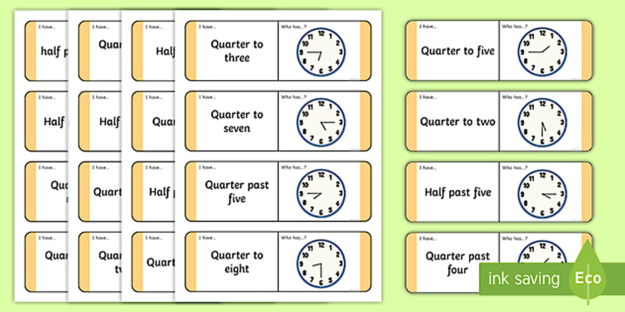 Editable O'Clock, Half Past, Quarter Past and Quarter to Loop Cards