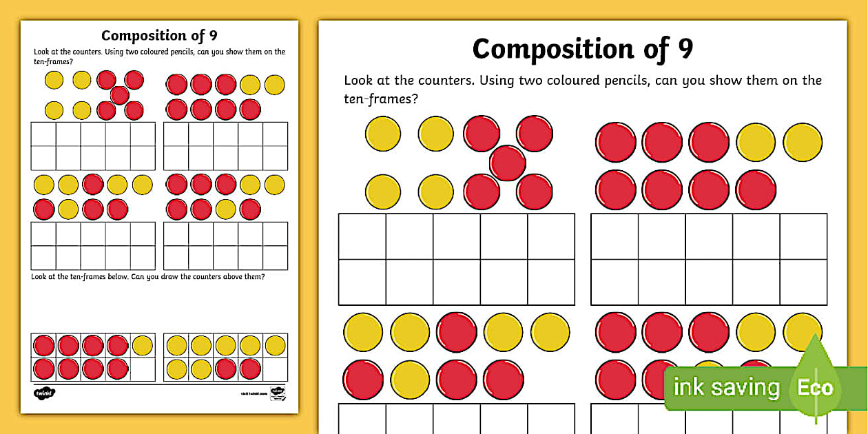 👉 Double-Sided Counters: Composition of 9 Worksheet
