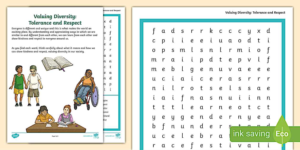 Diversity Word Search - Tolerance and Respect (Teacher-Made)