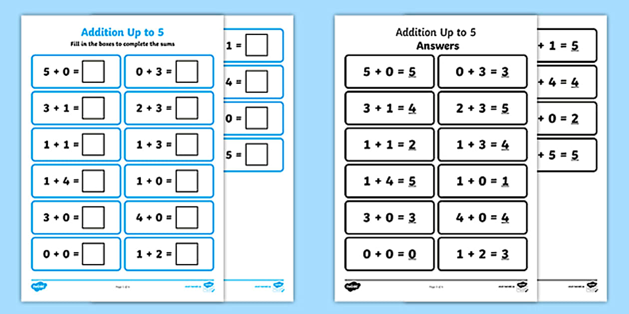 Addition Up to 5 Worksheet (teacher made) - Twinkl