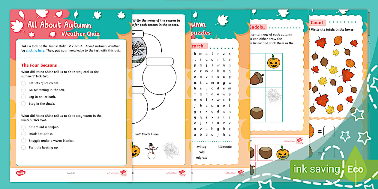 All About Autumn Weather Quiz and Puzzles (Ages 5 - 7)