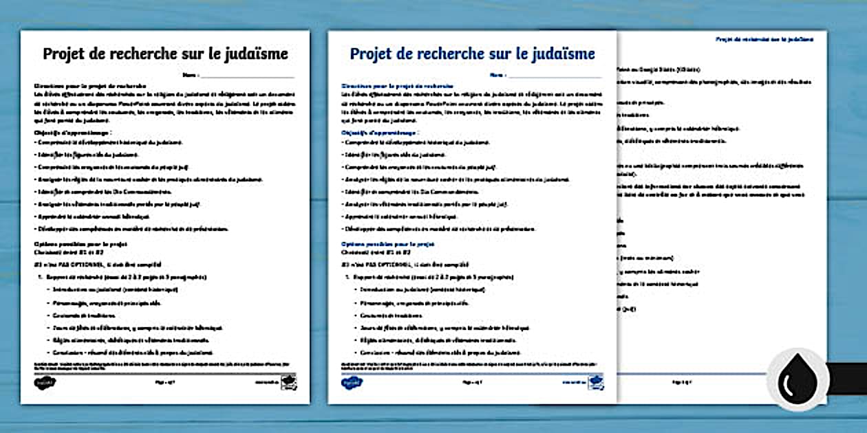 Judaism Research Project French (Hecho por educadores)