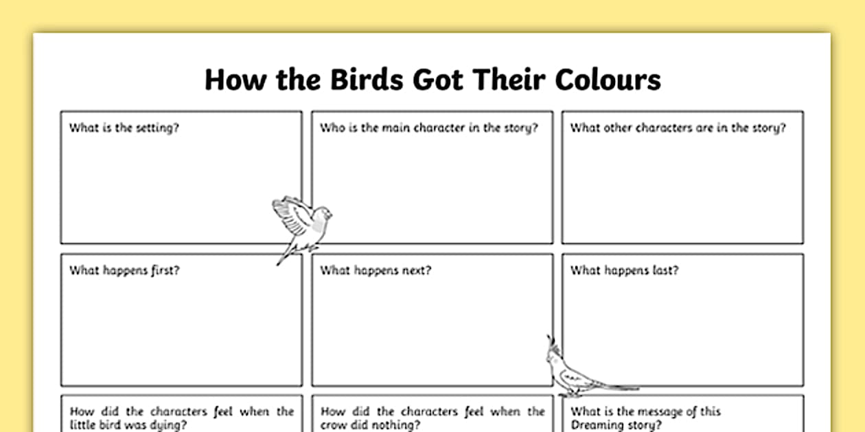 Aboriginal Dreamtime How the Birds Got Their Colours Worksheet