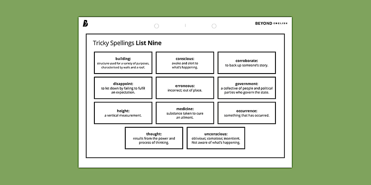Editable Tricky Spellings Word Mat List Nine - Twinkl