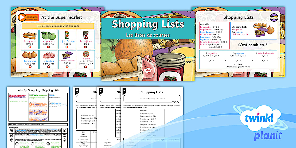 French: Let's Go Shopping: Shopping Lists Year 6 Lesson Pack 5