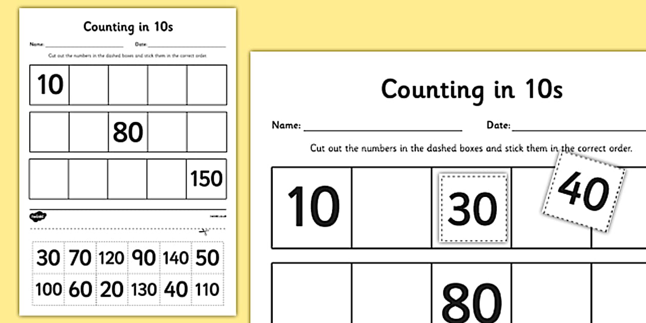 Counting in 10s Cut and Stick Worksheet / Worksheet - Twinkl