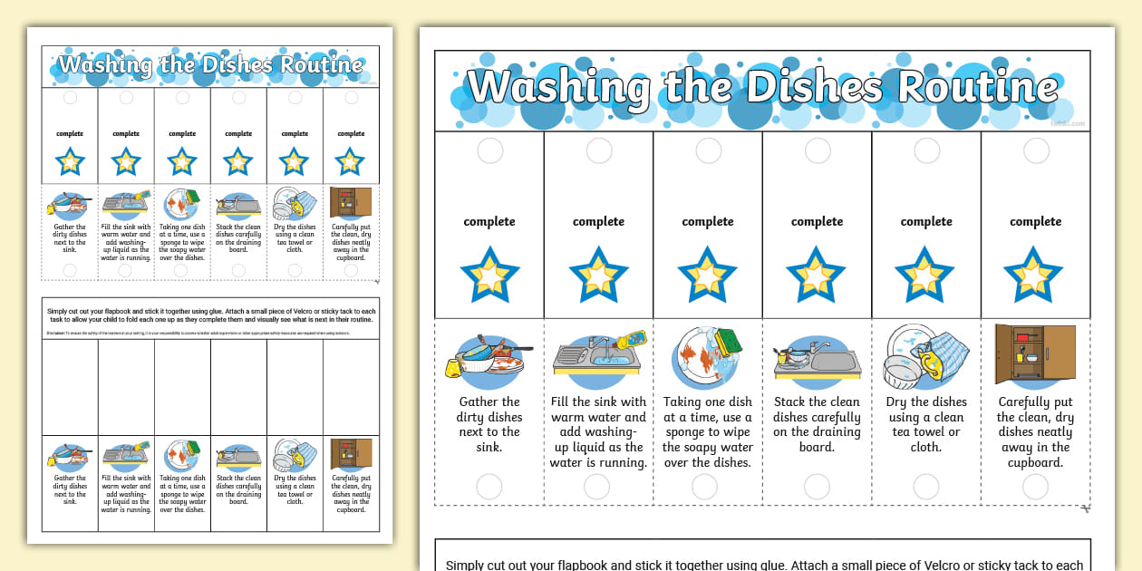 * NEW * Washing the Dishes Visual Routine Flapbook - Twinkl