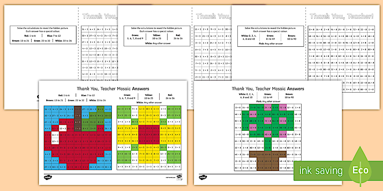 Thank You, Teacher Multiplication and Division Maths Mosaics Cards
