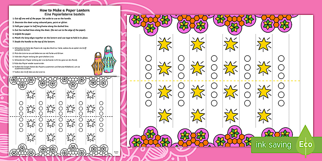 Diwali Paper Lantern Craft Templates English/German - Twinkl