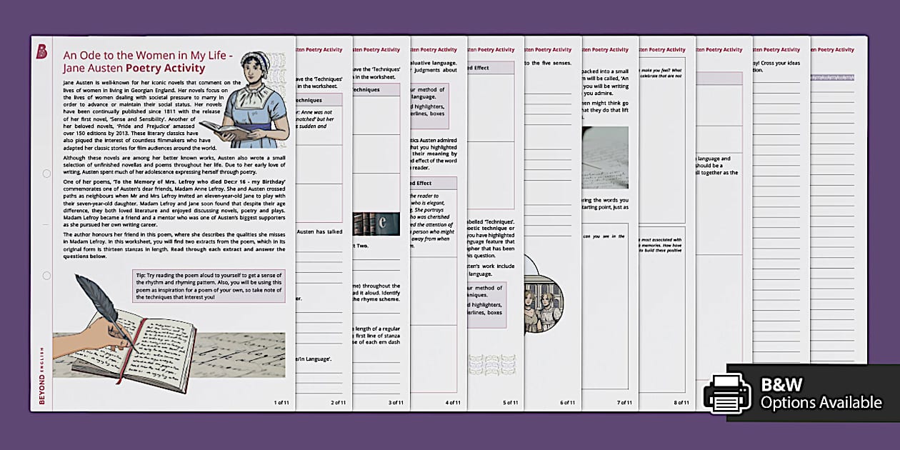 An Ode to the Women in My Life - Jane Austen Poetry Activity
