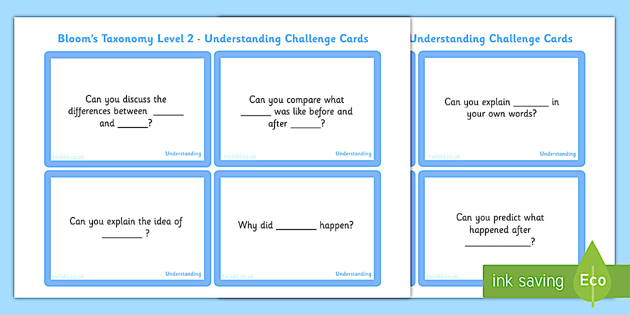 Bloom's Taxonomy Level 2 Understanding Challenge Cards - blooms