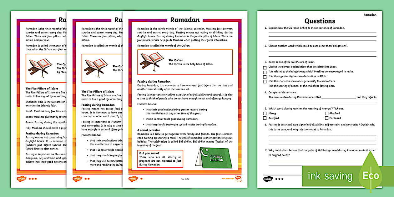 Ramadan Differentiated Reading Comprehension Activity