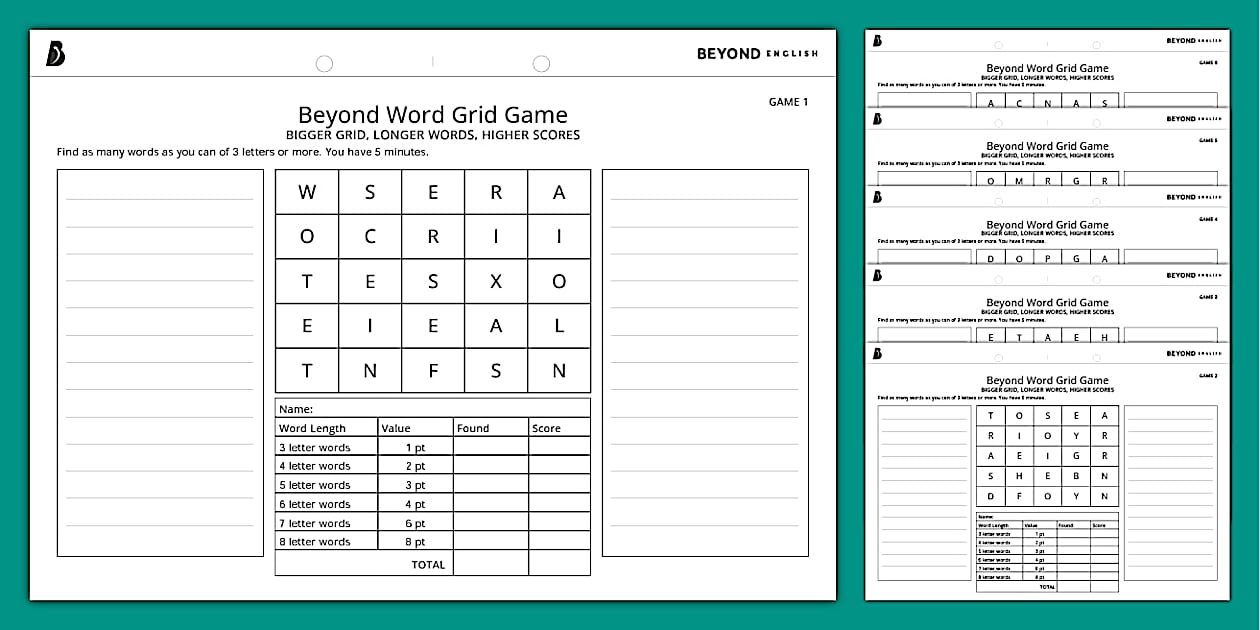 Grid Word Puzzle | Beyond Secondary Resources (teacher made)