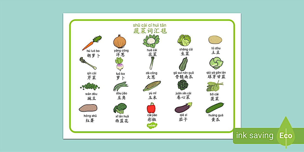 *Singapore Mandarin with Pinyin Vegetable Word Mat* - Twinkl