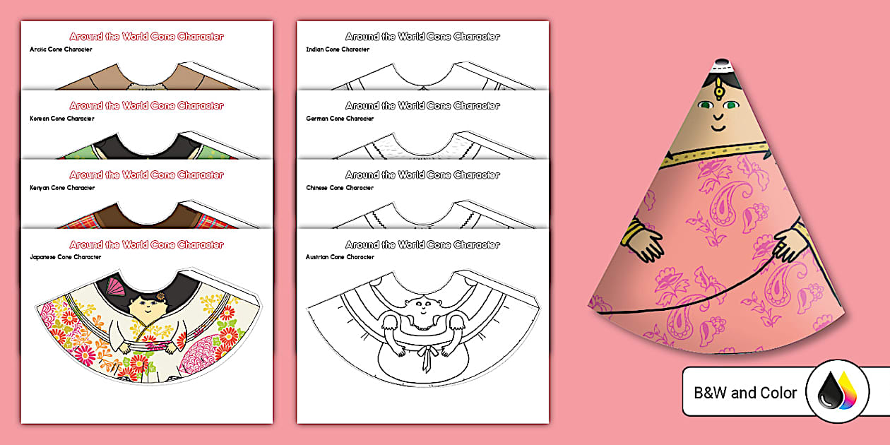 Around the World Traditionally Dressed Cone Characters Craft