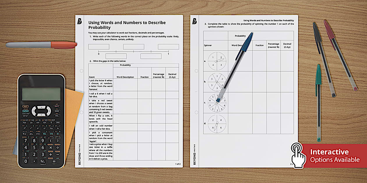 Introduction to Probability Worksheet | KS3 Maths | Beyond