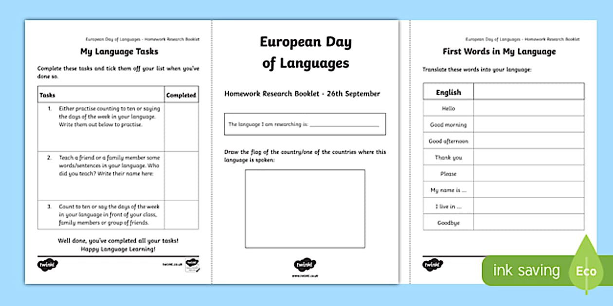 Editable European Day of Languages Homework Activity Booklet