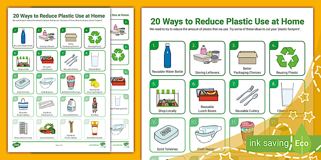 20 Ways to Reduce Plastic Use At Home Checklist - Twinkl
