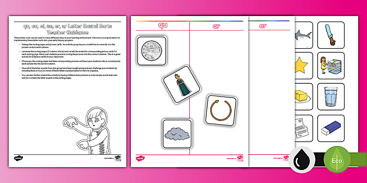 Phonics Canada: Group 7 (qu,ou,oi,ue,er,ar) Sound Sorts