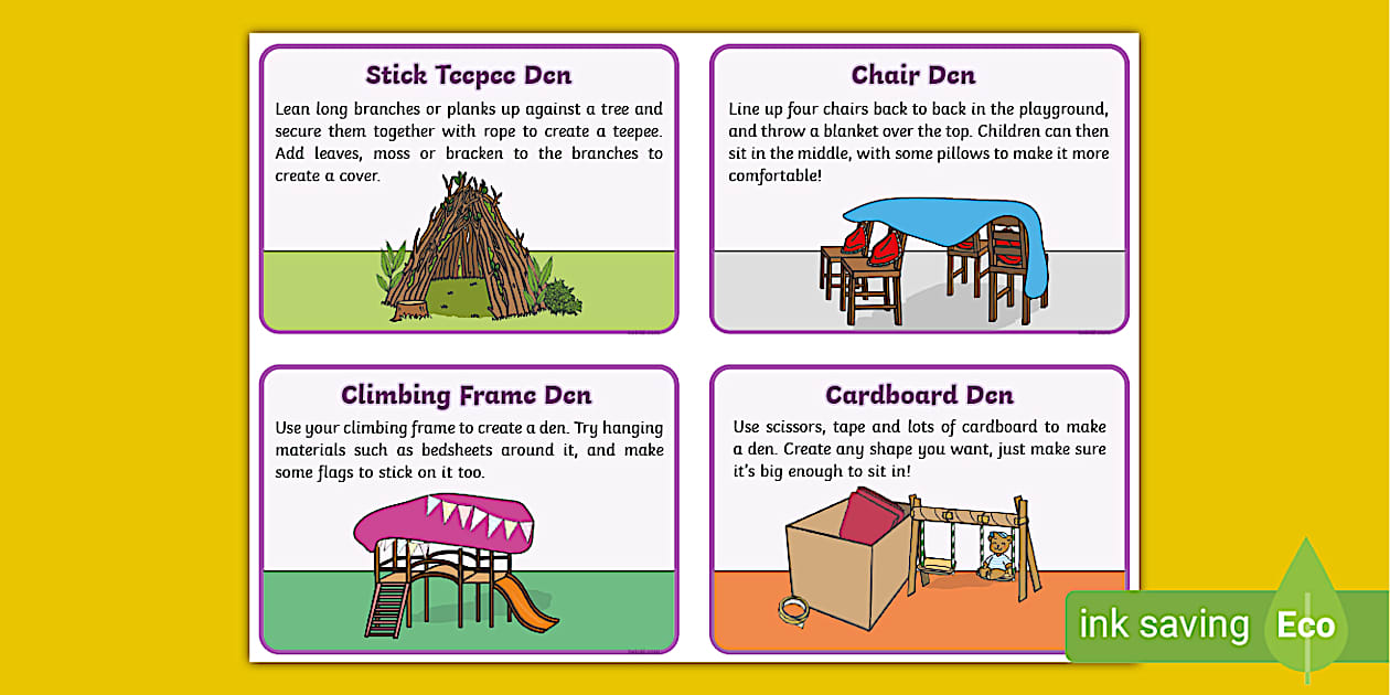 Download and Print Free Outdoor Den Idea Cards for Kids!