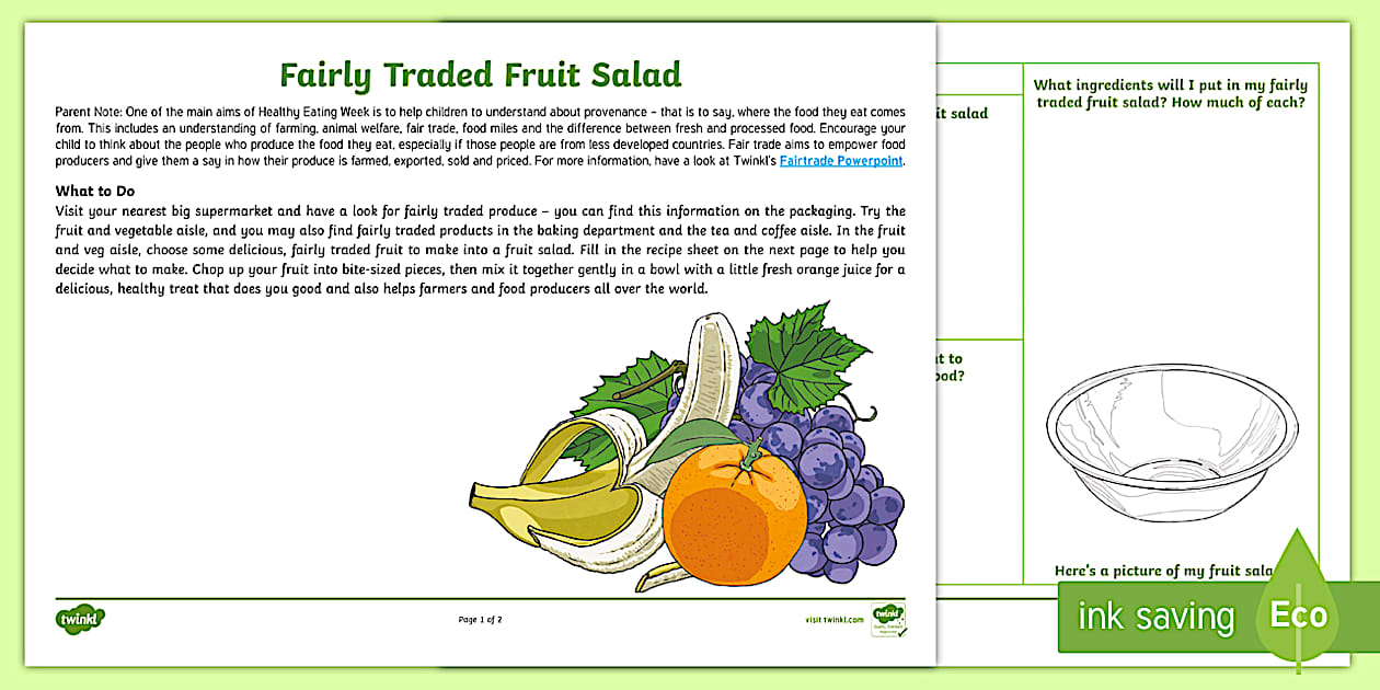 Fairly Traded Fruit Salad Worksheet (Teacher-Made) - Twinkl