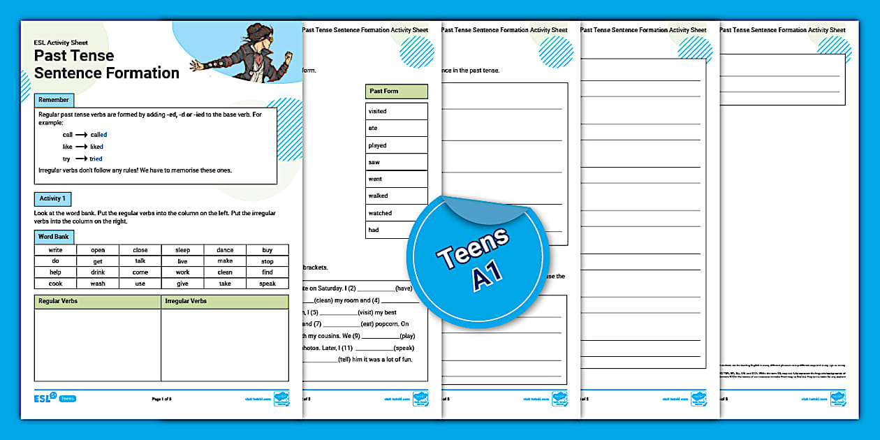 ESL Past Tense Sentence Formation Activity (teacher made)