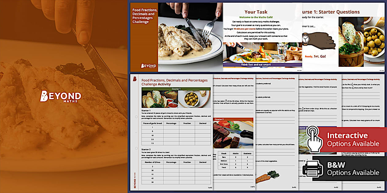 Food Fractions, Decimals and Percentages Challenge - Twinkl